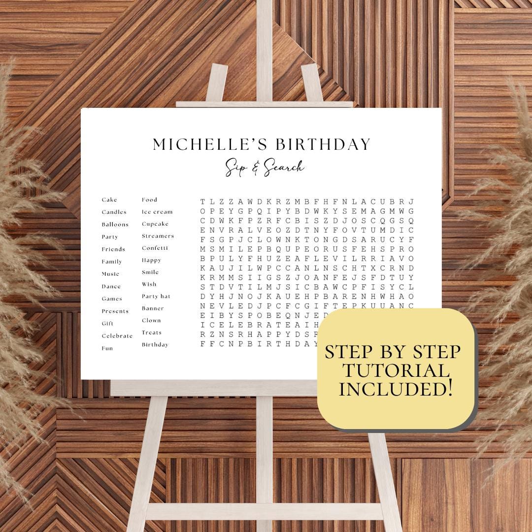 Custom Birthday Word Search Template, Personalized Sip and Solve ...