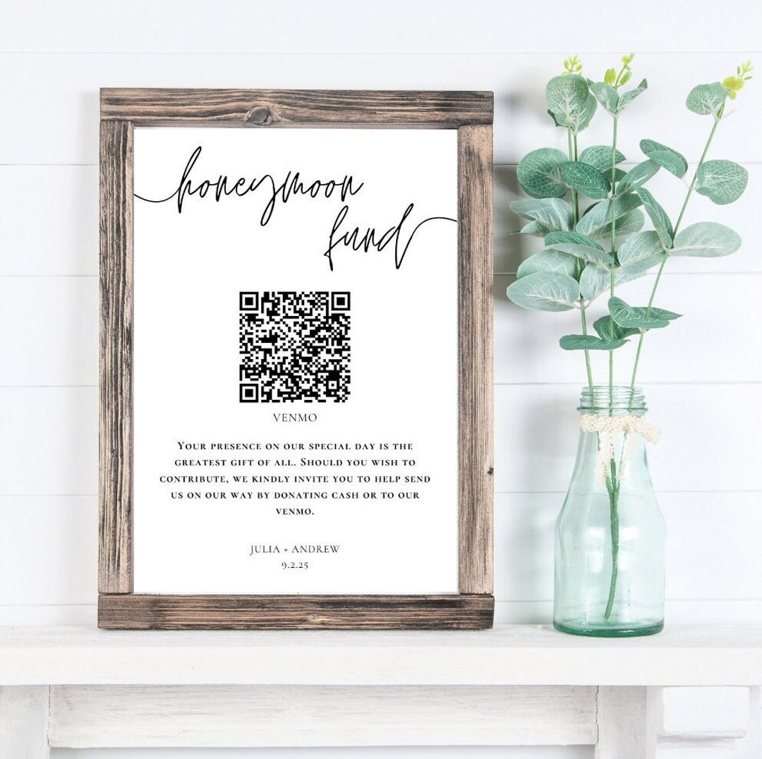 Honeymoon Fund Sign Template, Editable Honeymoon Fund Card, Wedding QR ...