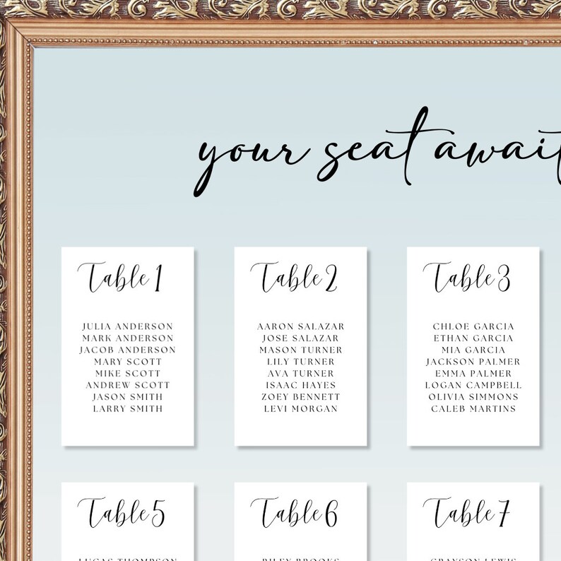 Seating Chart Wedding Table Numbers Seating Chart Cards Printable Table ...