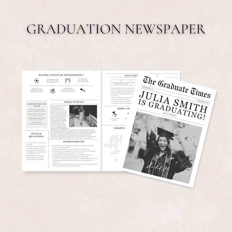 Graduation Newspaper Template Graduation Gifts Graduation Party ...