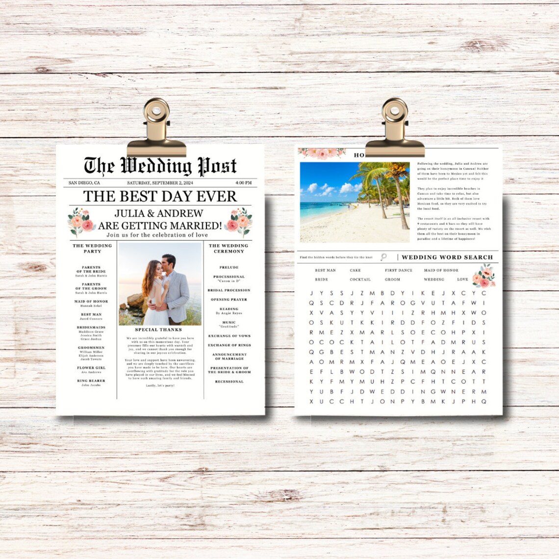 Newspaper Wedding Program Template Editable Wedding Newspaper - Etsy