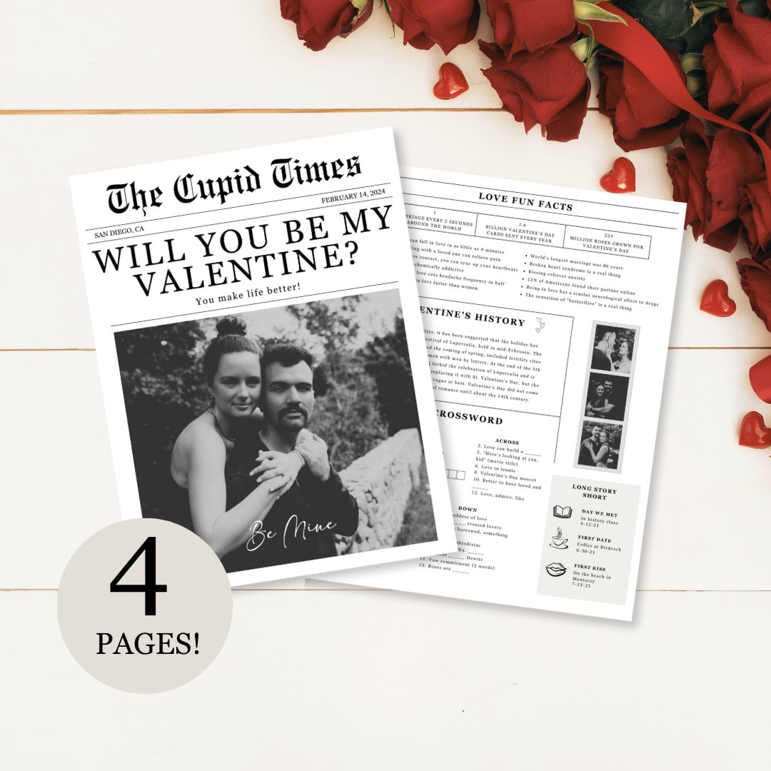 Valentines Newspaper Template Canva Valentines Day Newspaper Template ...