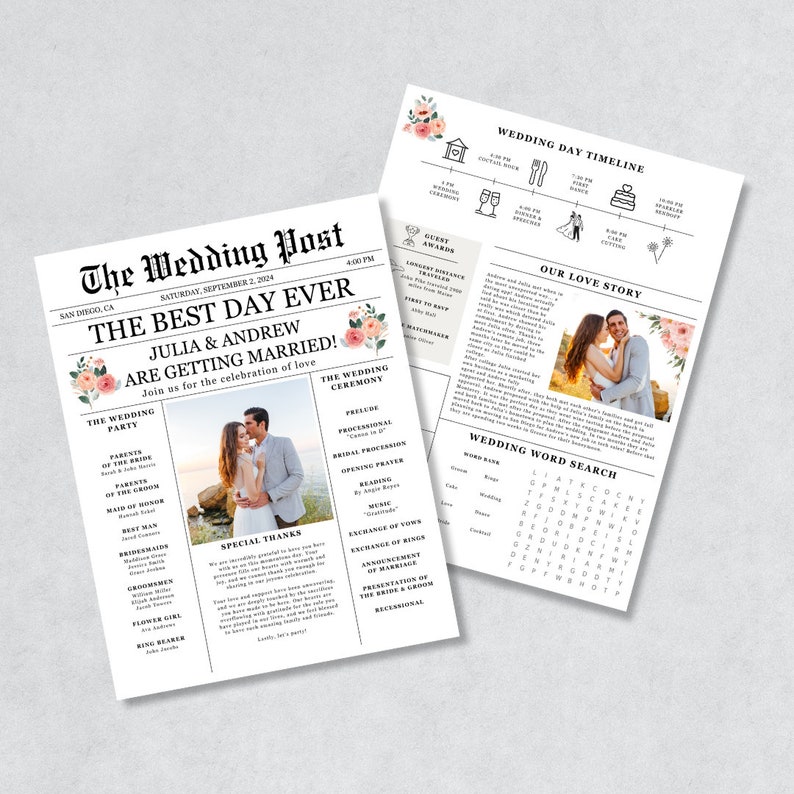 Newspaper Wedding Program Template Editable Wedding Newspaper - Etsy