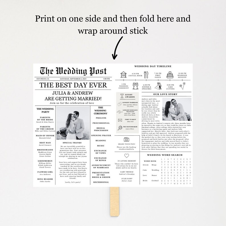 Newspaper Wedding Program Fan Template Wedding Newspaper - Etsy