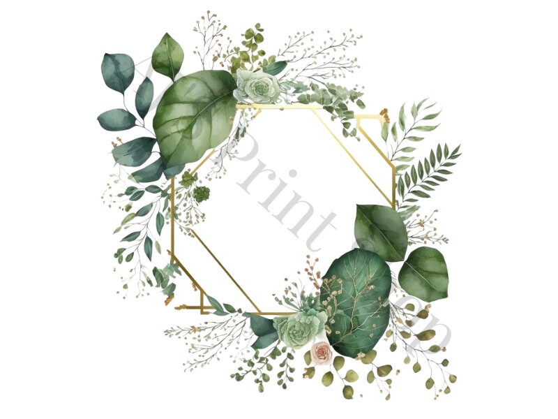 Greenery Watercolor Frames Botanical Foliage Clipart Save the - Etsy