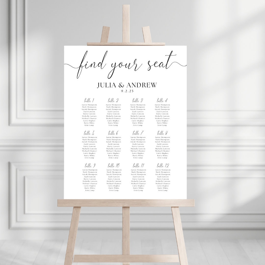 Wedding Seating Chart Template, Editable Wedding Table Numbers, Large ...