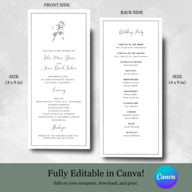 Wedding Program Template Editable Ceremony Program Classic - Etsy