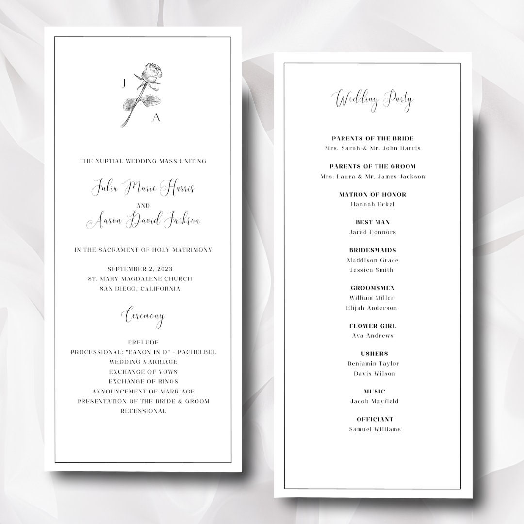 Catholic Wedding Program Template, Minimalist Wedding Timeline, Wedding ...