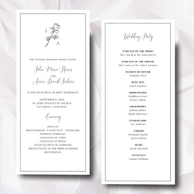 Catholic Wedding Program Template Minimalist Wedding - Etsy
