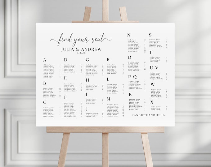 Small Wedding Seating Chart, Seating Signs for Wedding, Modern Wedding ...