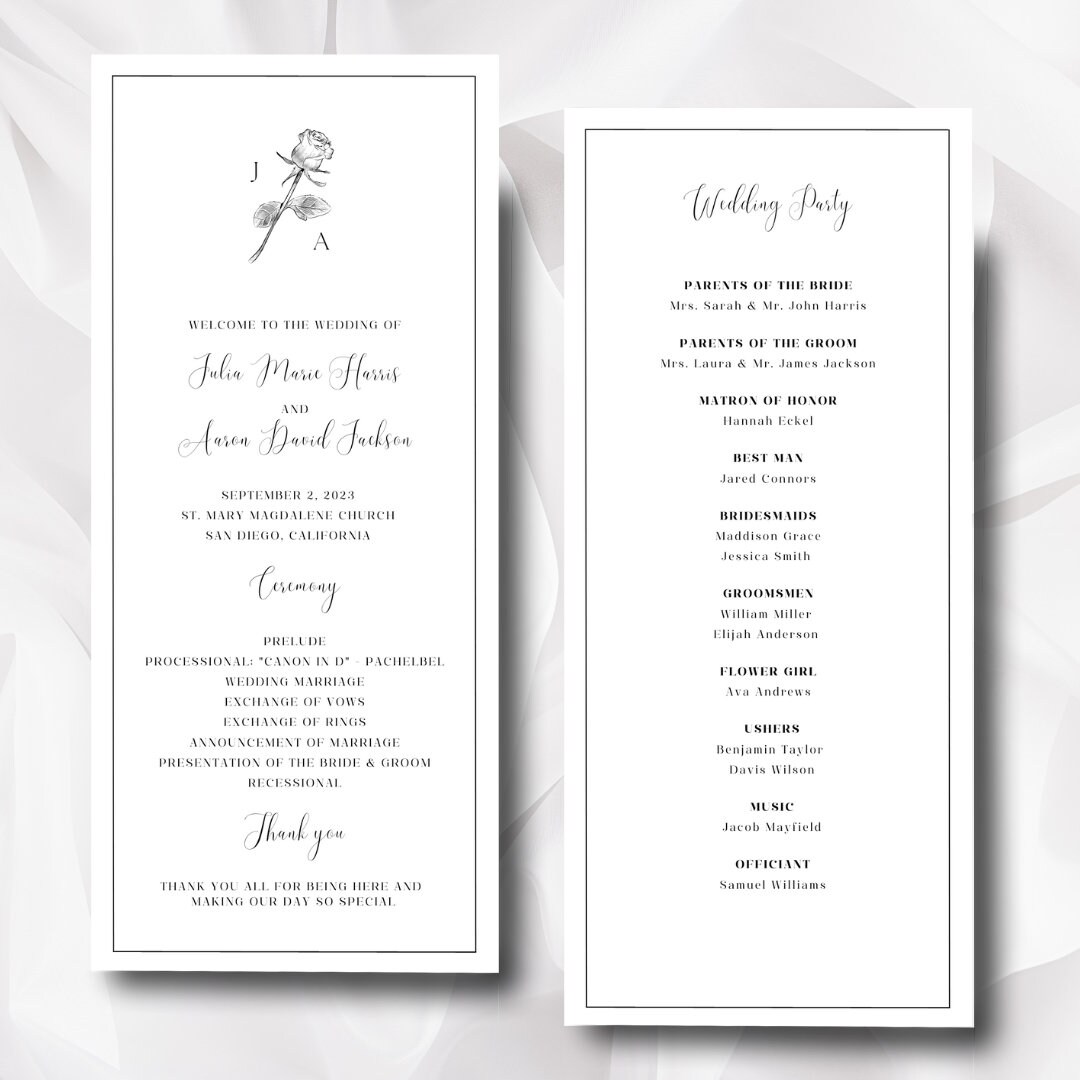 Wedding Program Template, Editable Ceremony Program, Classic Wedding ...