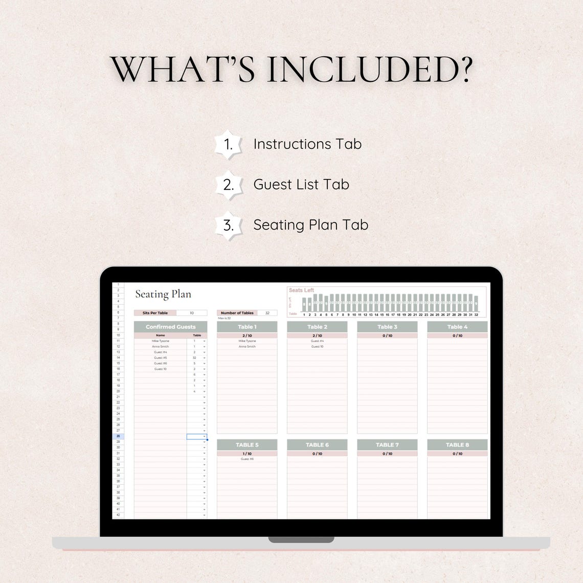 Guest List and Seating Plan Tracker, Wedding Seating Chart Wedding ...