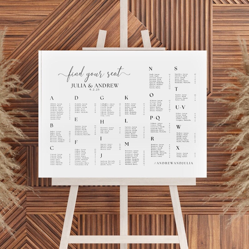 Alphabetical Seating Chart Template, Wedding Seating Chart, Minimalist ...