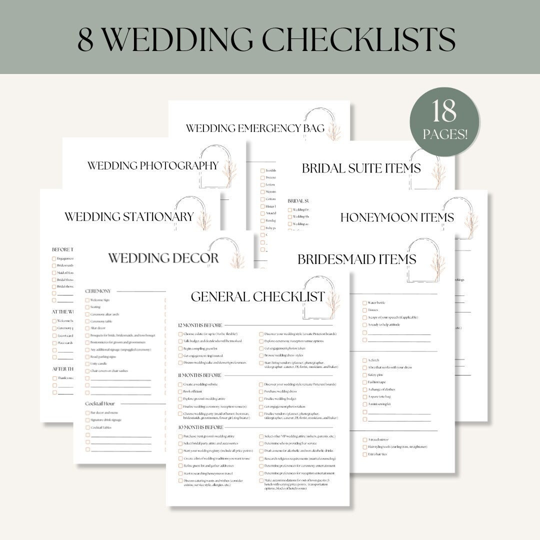 8 Wedding Checklists Bundle Digital Template, Wedding Binder, Wedding ...