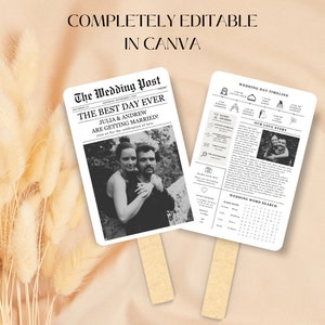Newspaper Wedding Program Fan Template, Editable Wedding Newspaper ...