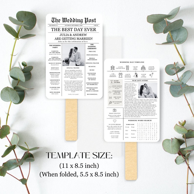 Newspaper Wedding Program Fan Template Wedding Newspaper - Etsy