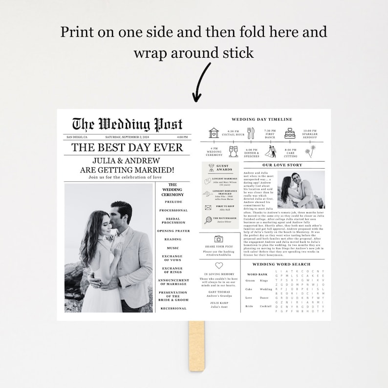 Newspaper Wedding Program Fan Template Wedding Newspaper - Etsy
