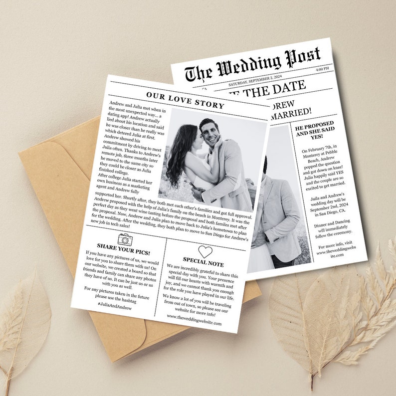 Wedding Newspaper Save the Date Template Editable Newspaper - Etsy