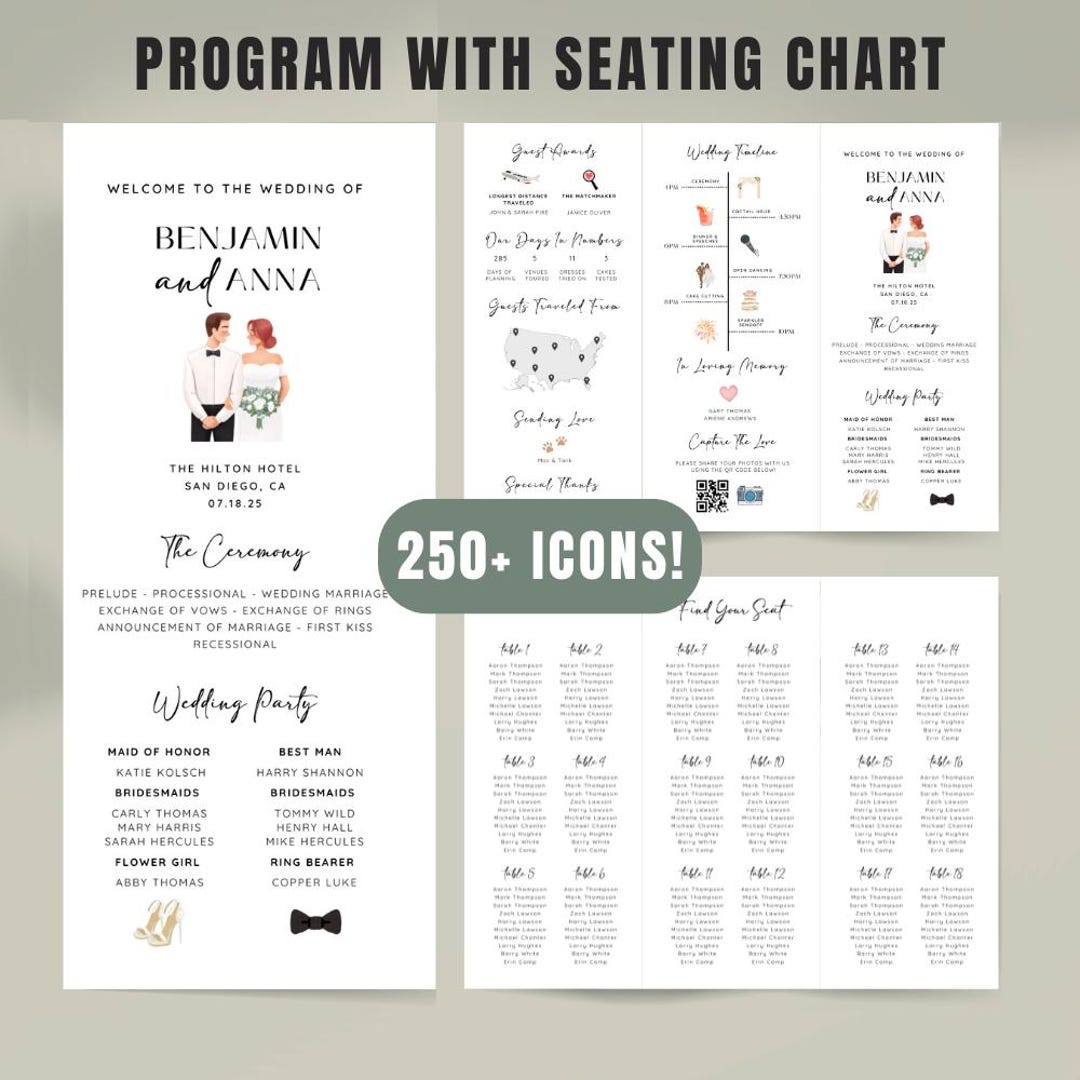 Trifold Wedding Program Template With Wedding Seating Chart Template ...