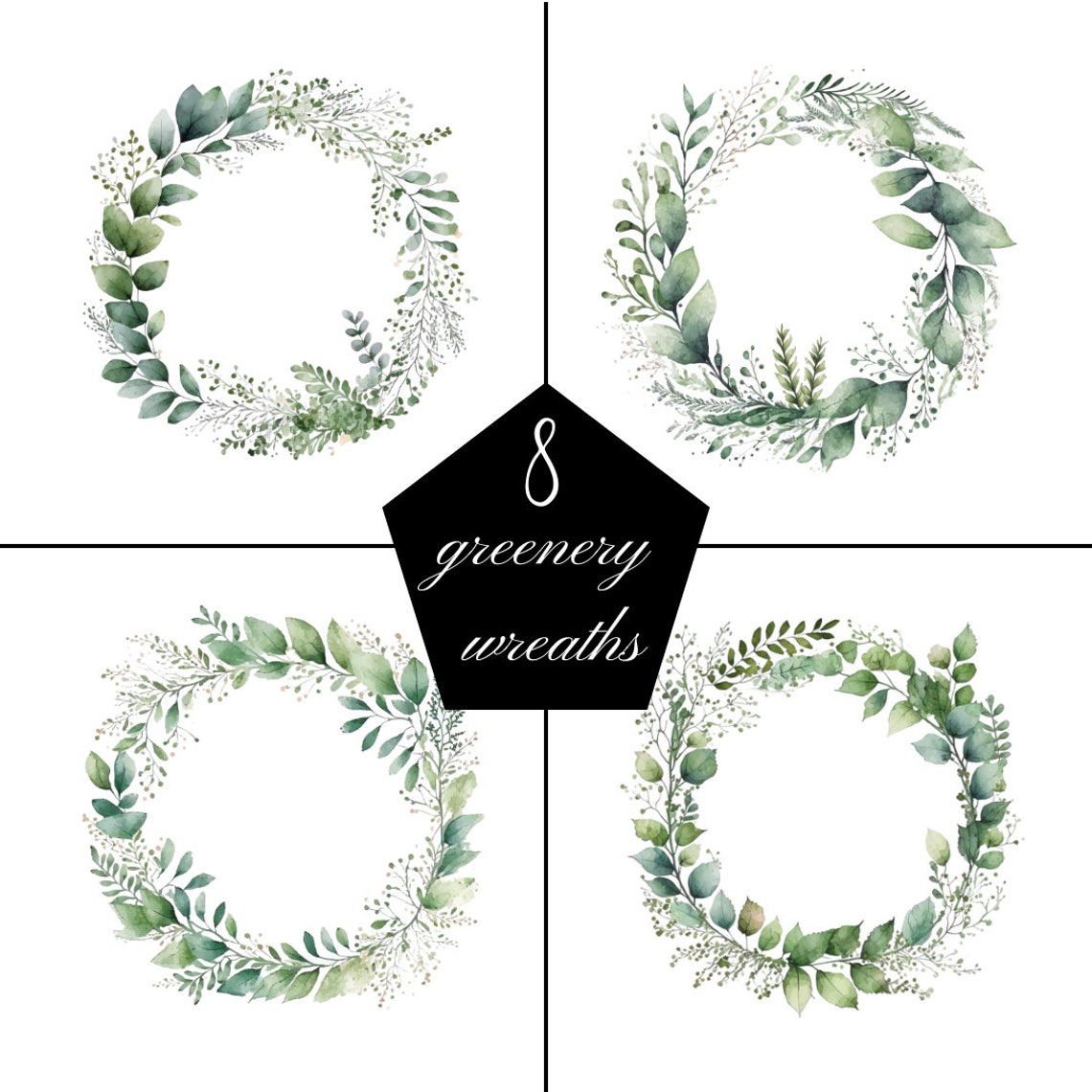 Watercolor Greenery Wreaths PNG Clipart Foliage Border - Etsy