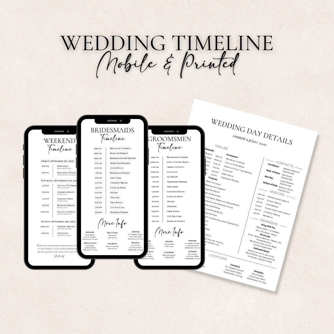 Mobile Wedding Day Timeline Template Editable Wedding Timeline ...