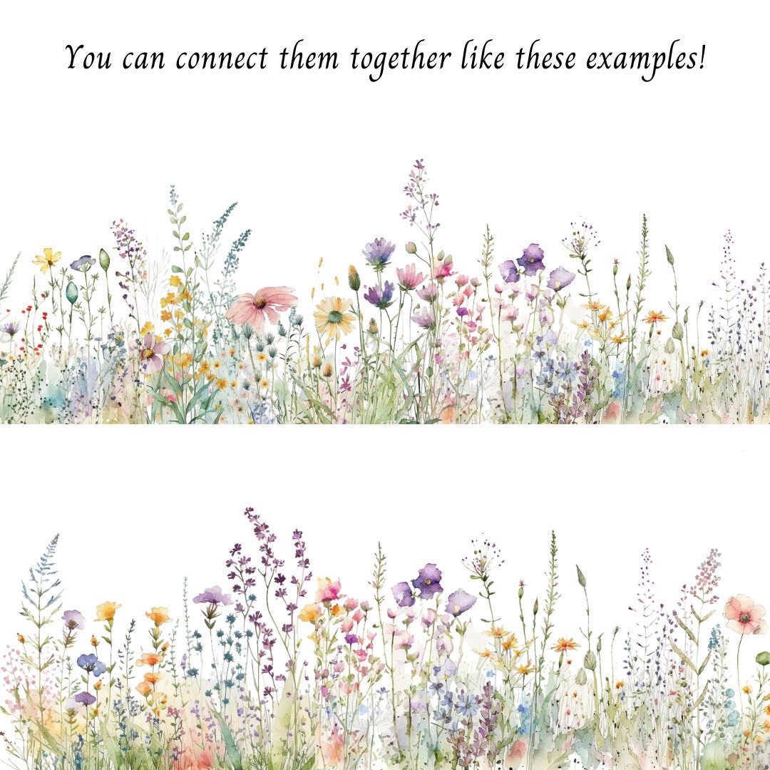 Watercolor Floral Clipart Border Wildflowers in Field Meadow - Etsy