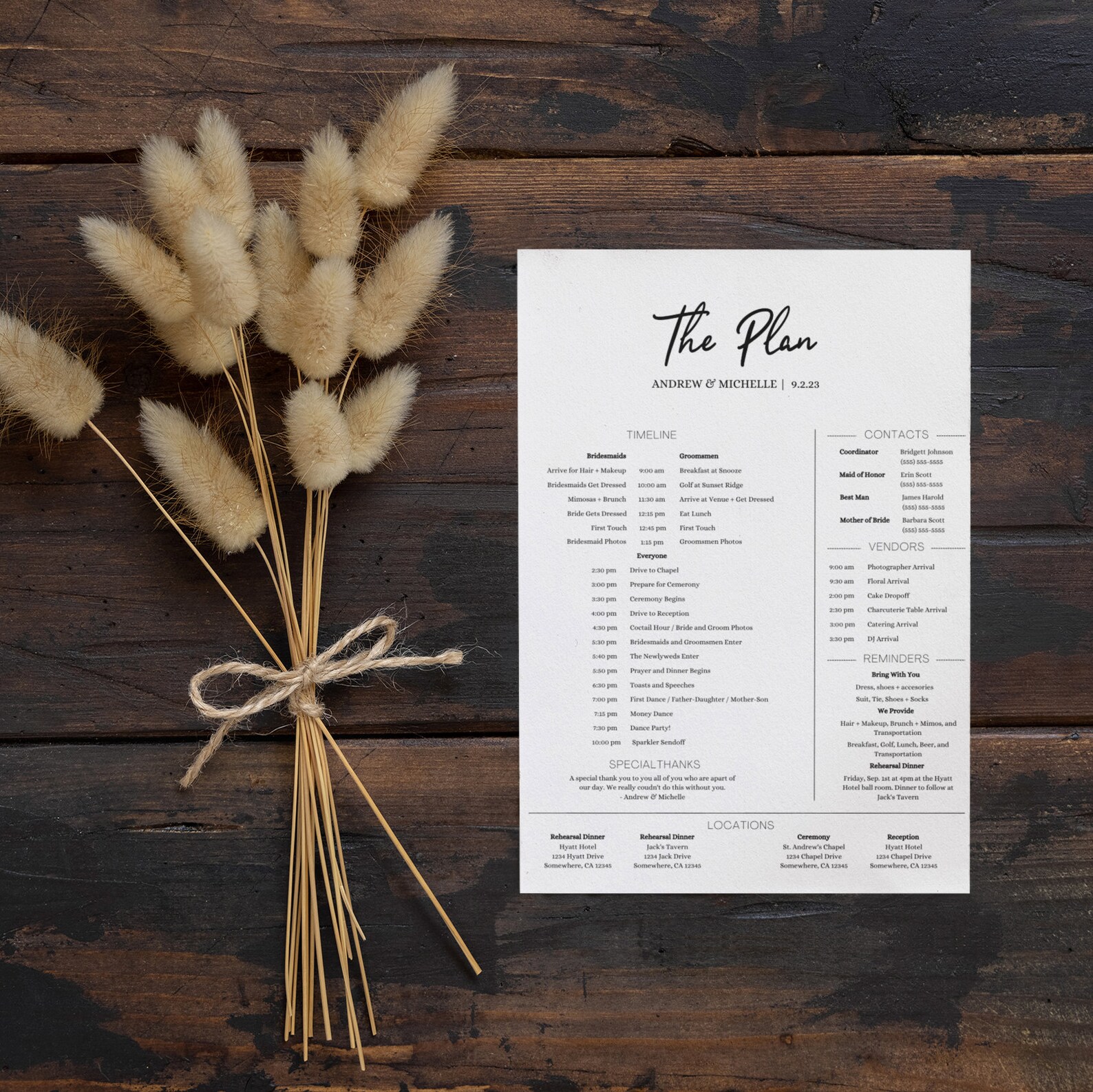 Wedding Party Timeline Printable Template Wedding Day Schedule - Etsy