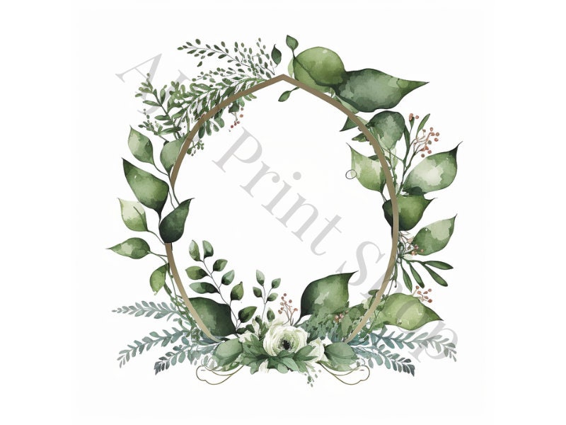 Greenery Watercolor Frames Botanical Foliage Clipart Save the - Etsy