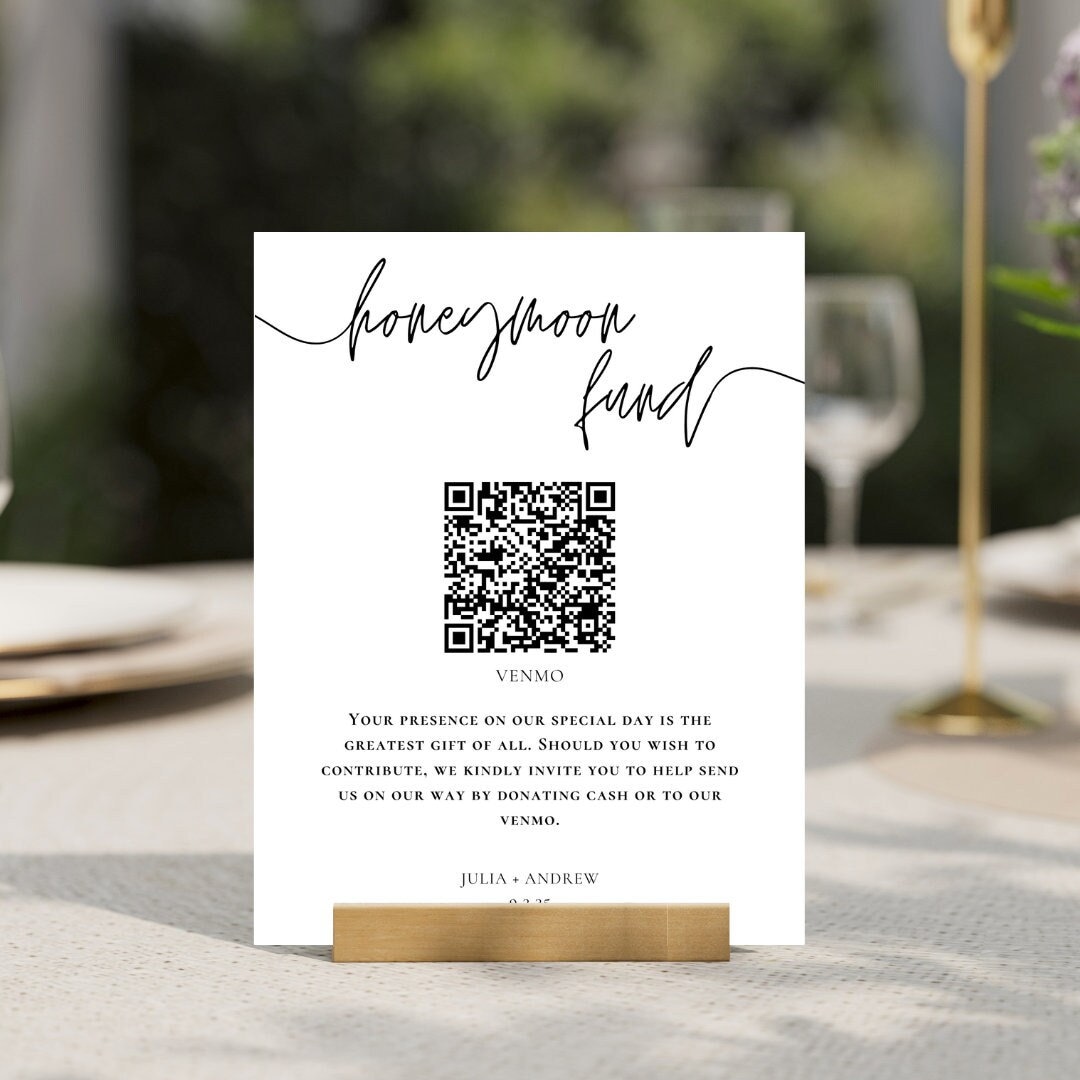 Honeymoon Fund Sign Template, Editable QR Code Sign, Wedding Venmo Sign ...