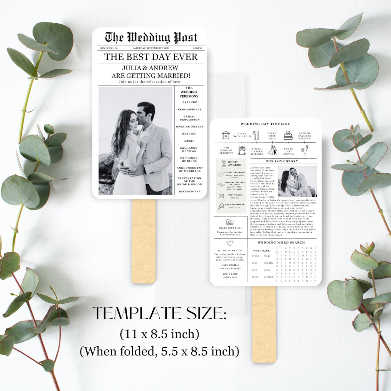Newspaper Wedding Program Fan Template Wedding Newspaper - Etsy