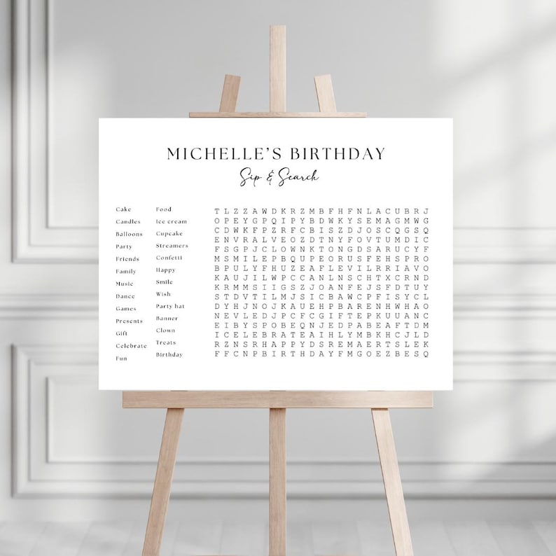 Custom Birthday Word Search Template, Personalized Sip and Solve ...