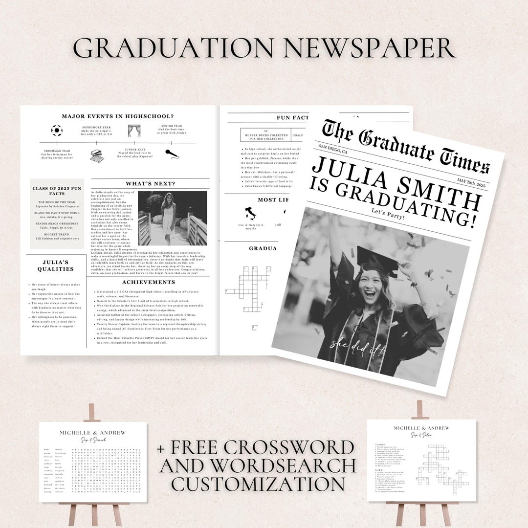 Editable Graduation Newspaper Template Graduation Gifts Graduation ...