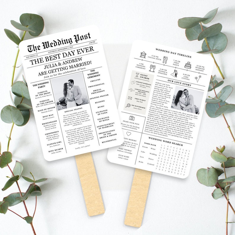 Newspaper Wedding Program Fan Template Wedding Newspaper - Etsy