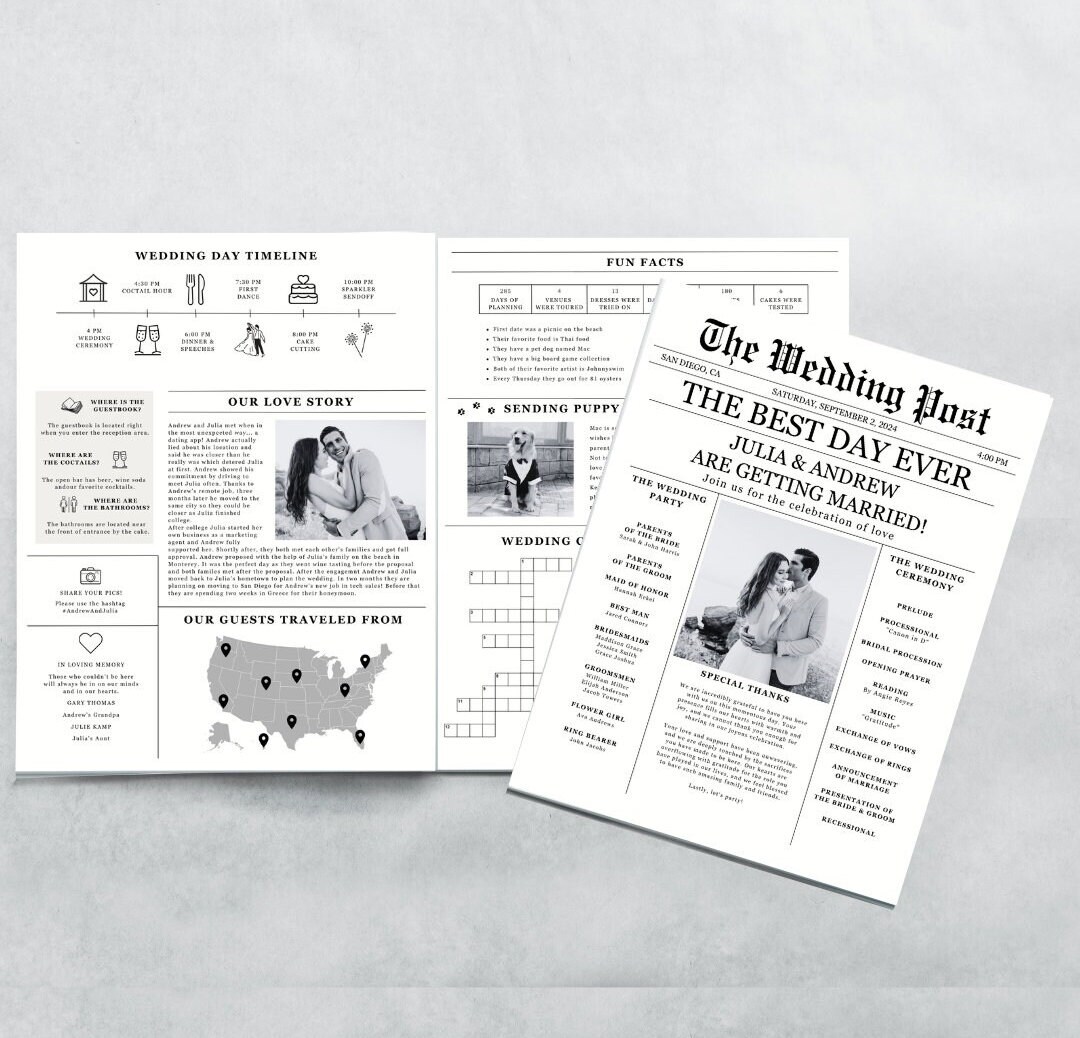 Newspaper Wedding Program Template Editable Wedding Newspaper - Etsy