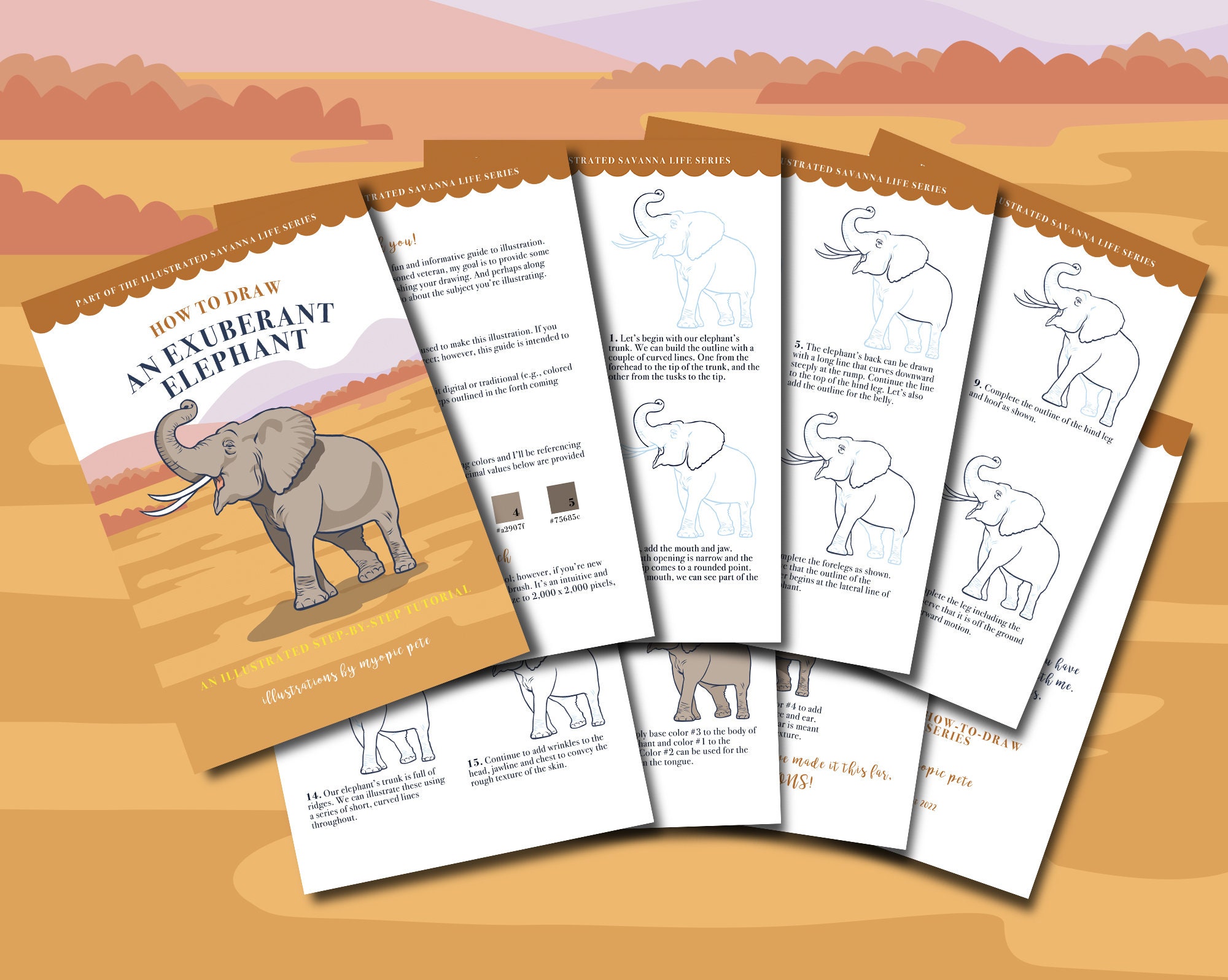 Step-by-step: How to Draw Animals of the Savanna 5 PDF Pack - Etsy