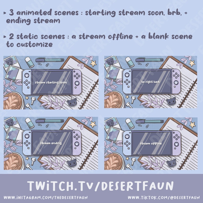 Animated Cat Lofi Gaming Desk Switch Twitch Overlays and Scenes Stream ...
