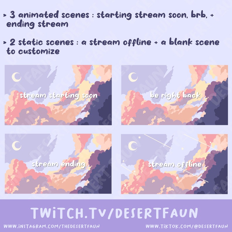 Moonlight Fairy Twitch Overlay Pack: Animated Scenes (digital Download ...