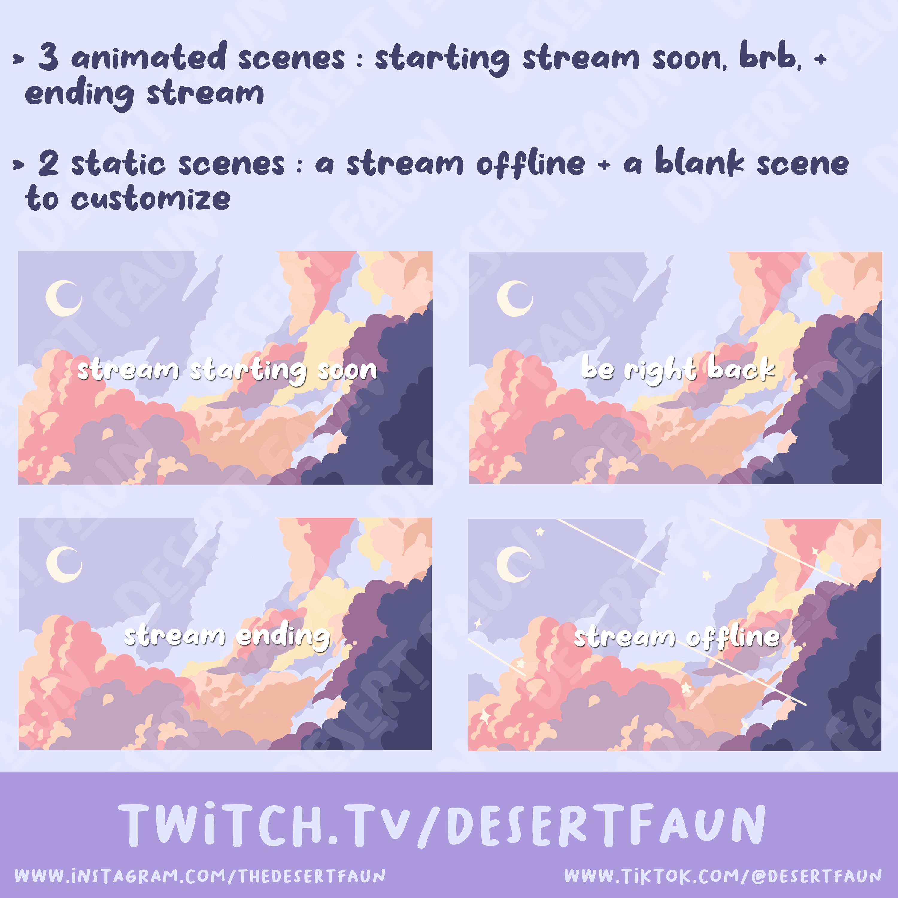 Moonlight Fairy Twitch Overlay Pack: Animated Scenes (digital Download ...