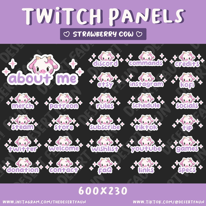 Cute Strawberry Cow Panels for Twitch - Etsy