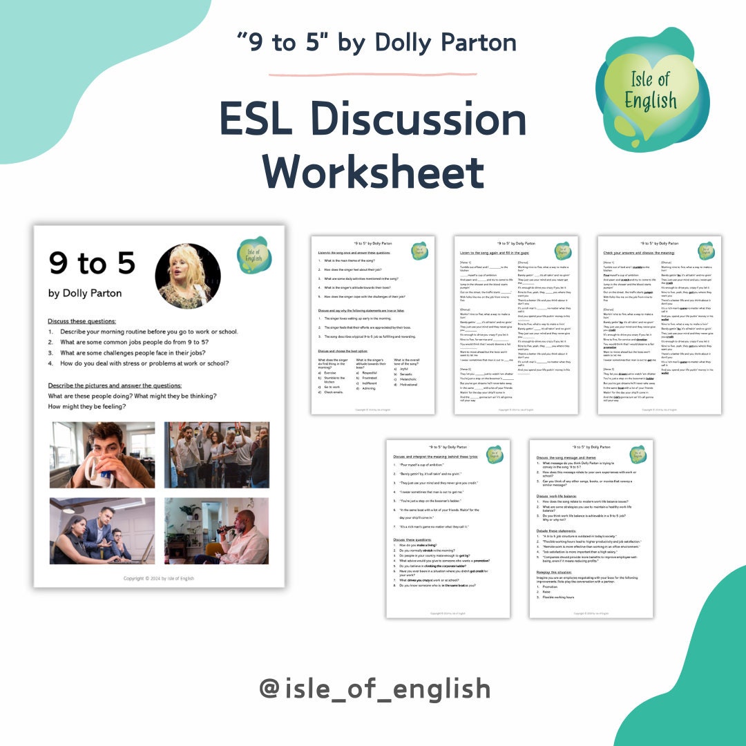 9 to 5 by Dolly Parton ESL Discussion Worksheet - B2 to C2 Level - Etsy