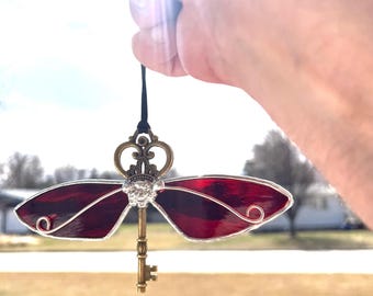 Stained Glass Skeleton Key Dragonfly Sun Catcher - Etsy