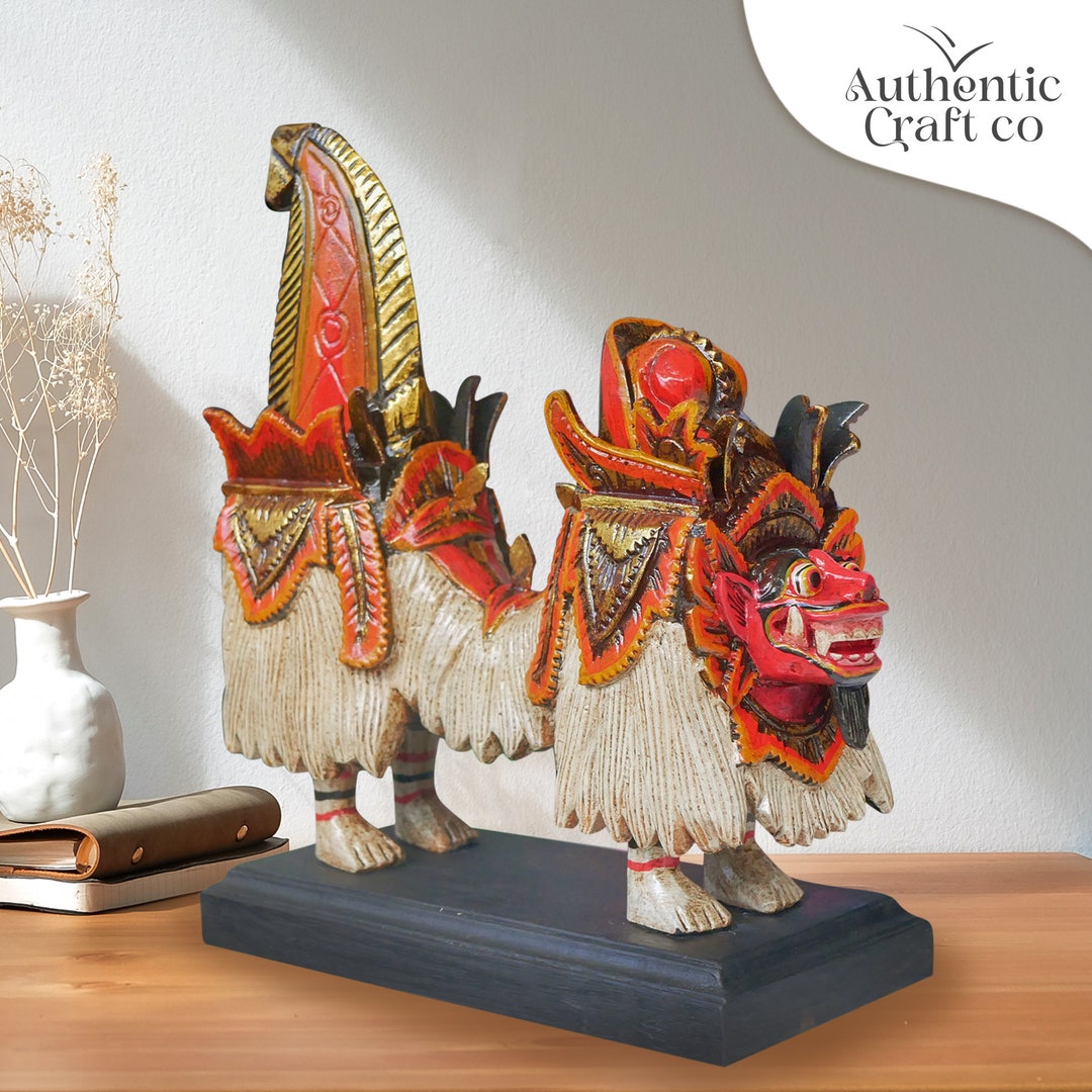 Balinese Mythical Barong Ket Wooden Sculpture, Hand Painted Wood Barong ...