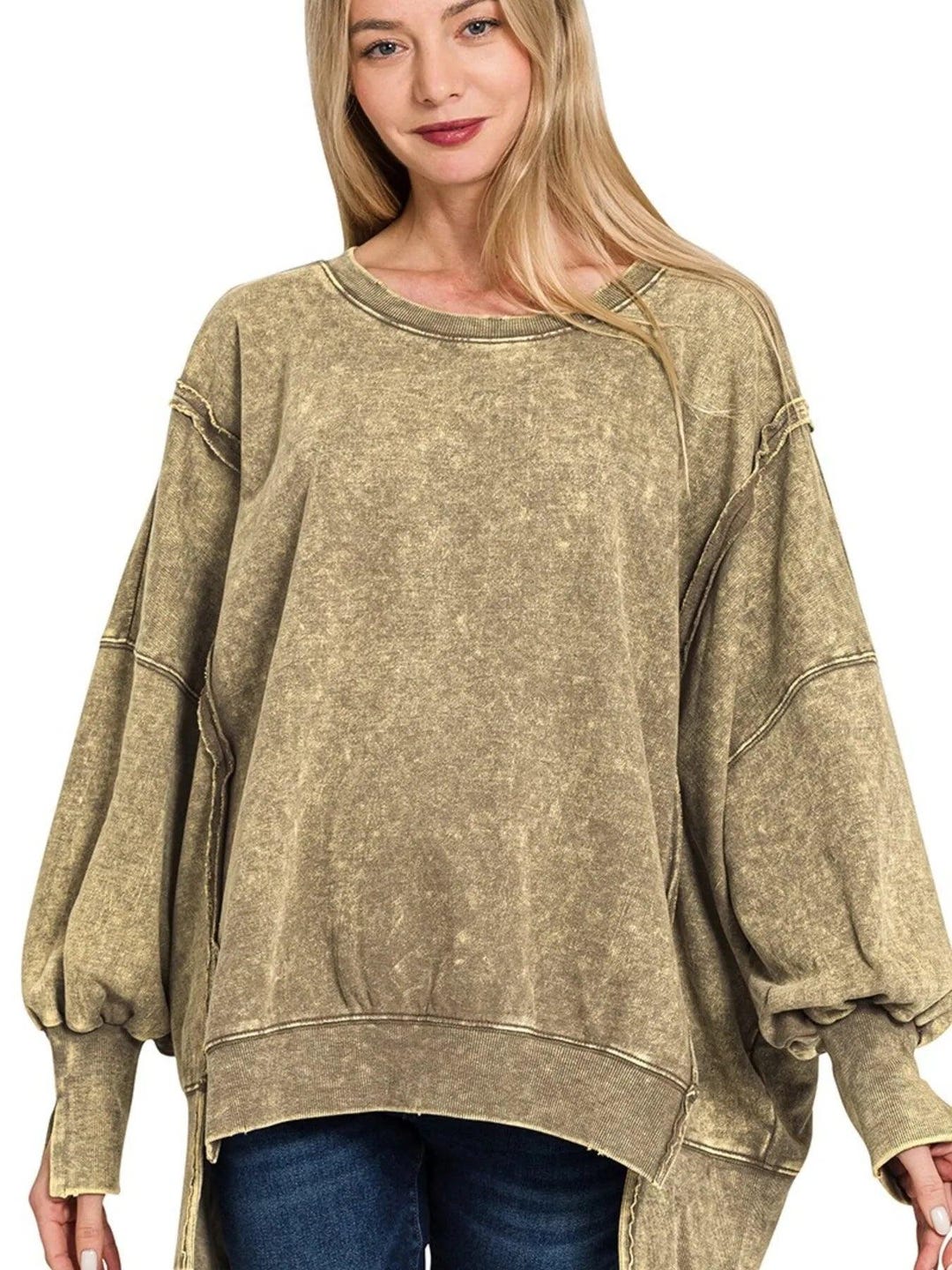 Acid Wash Exposed-seam High Low Sweatshirt - Etsy