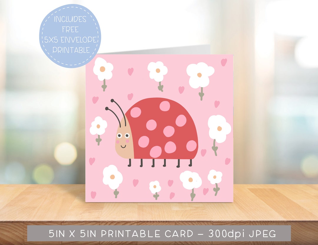Ladybugprintablecard, Ladybugcard, 5x5in Printable Card, Digital ...