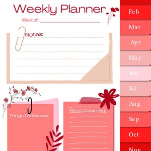 Red Digital Daily Planner Weekly Planner With Digital Stickers - Etsy