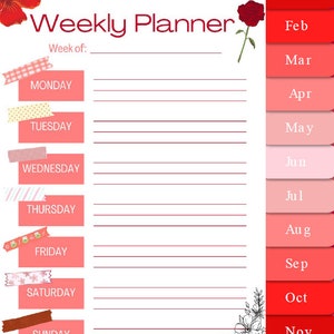 Red Digital Daily Planner Weekly Planner With Digital Stickers - Etsy