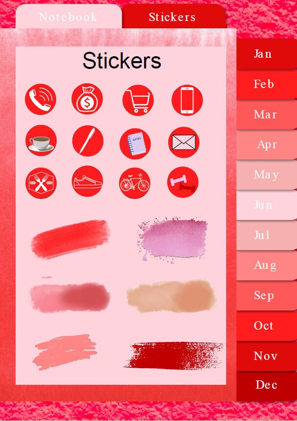 Red Digital Daily Planner Weekly Planner With Digital Stickers - Etsy