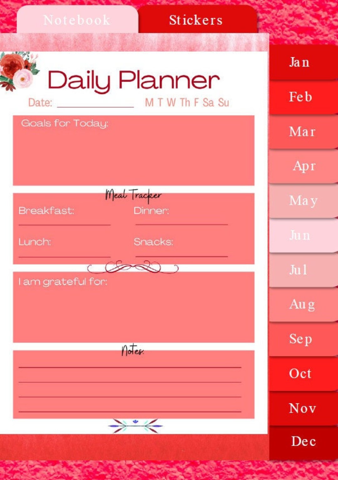 Red Digital Daily Planner Weekly Planner With Digital Stickers - Etsy