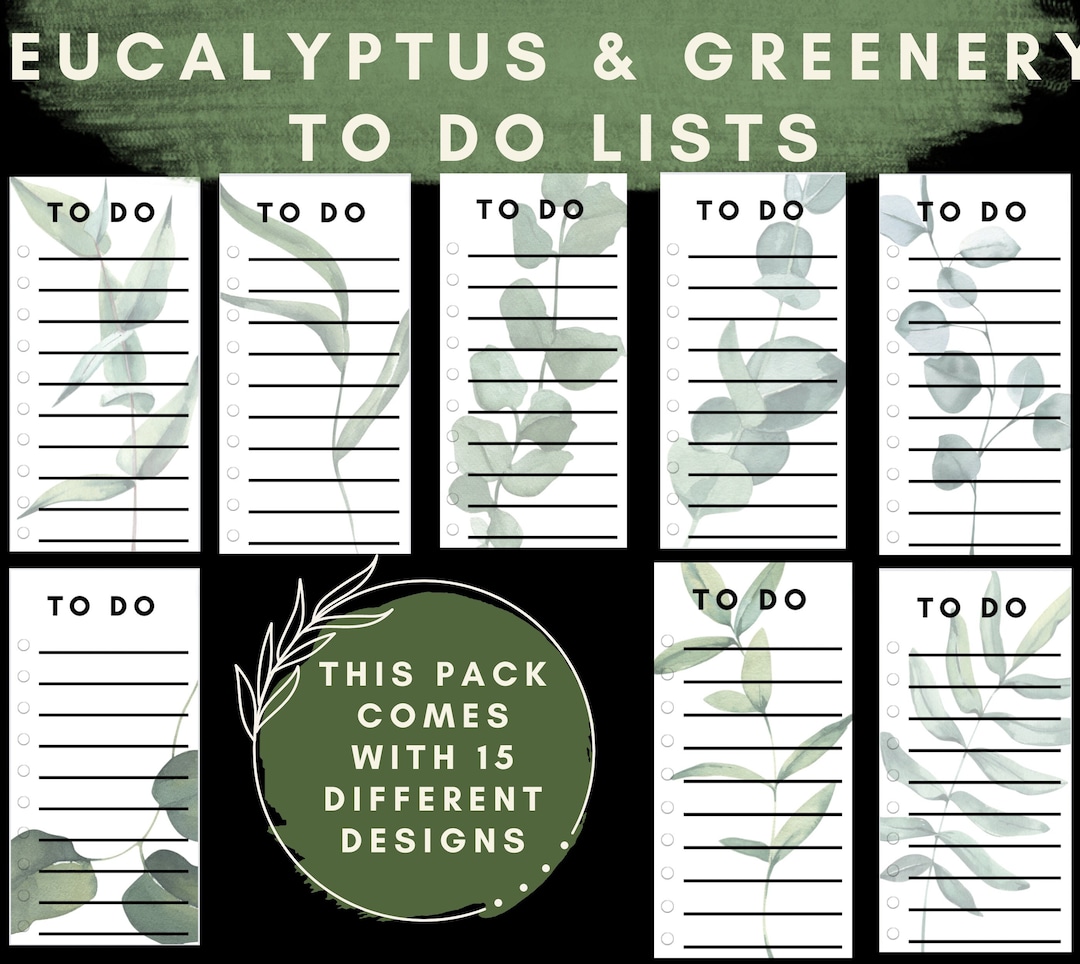 Eucalyptus and Greenery TO DO Lists Set of 15 Designs - Etsy