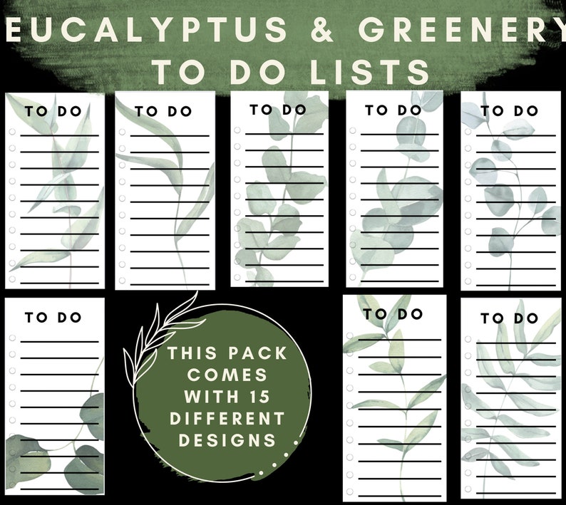 Eucalyptus and Greenery TO DO Lists Set of 15 Designs - Etsy